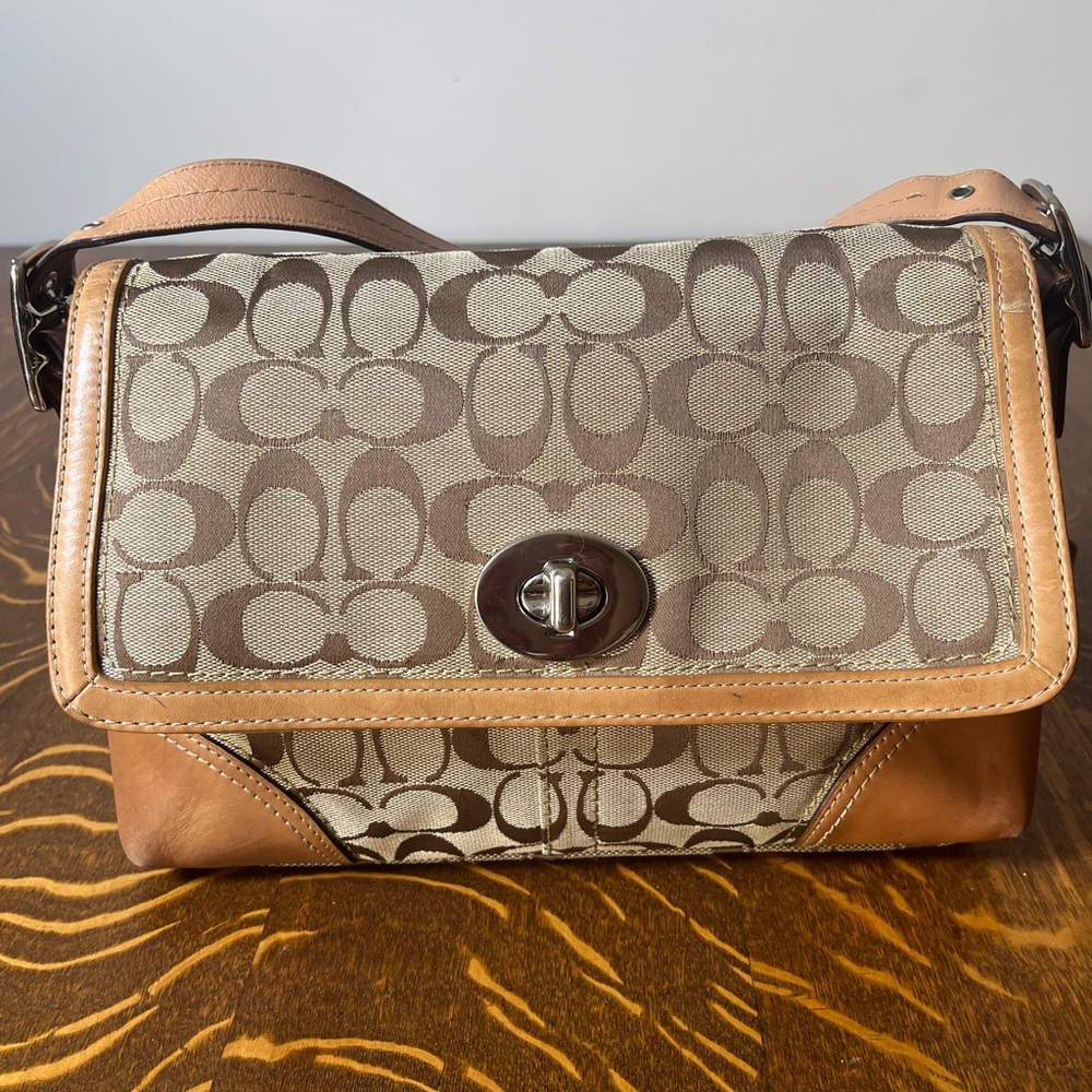 Coach Hampton Flap Monogram Tan And Brown Signature S… - Gem